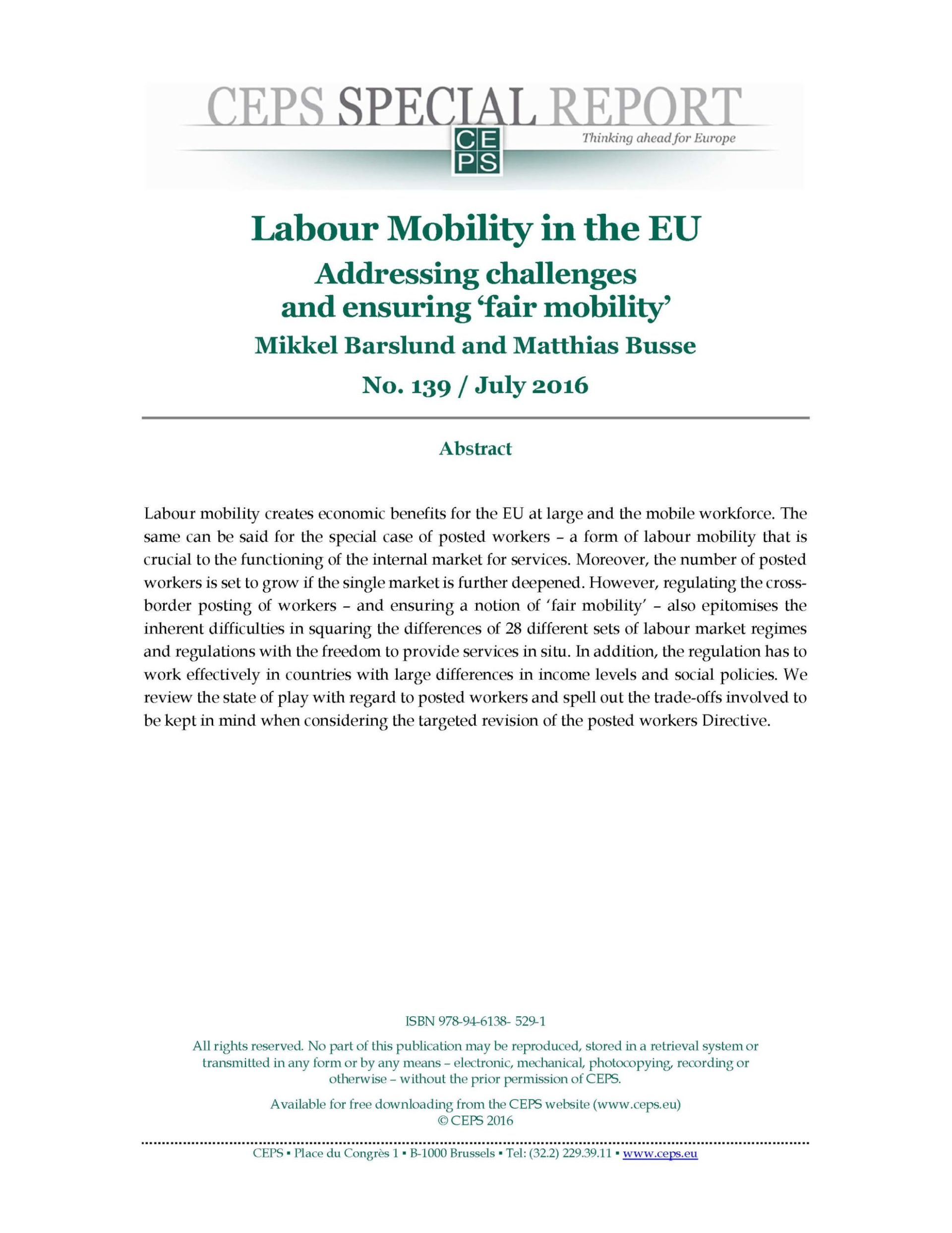 Labour Mobility in the EU – CEPS